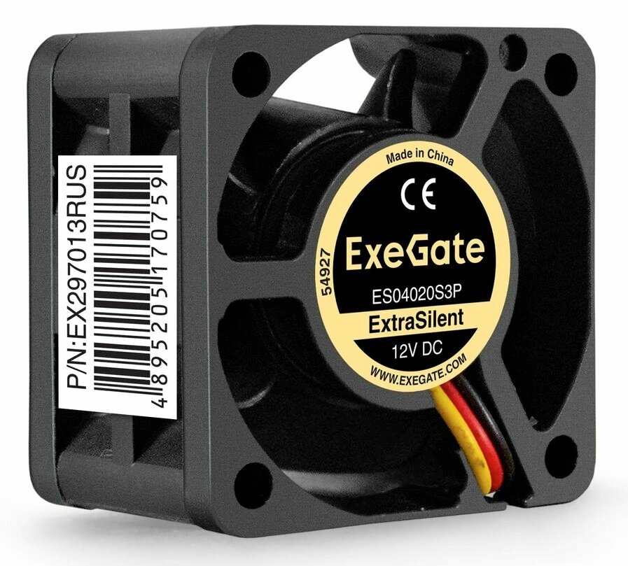 Корпусный вентилятор ExeGate EX297013RUS Вентилятор 12В DC ExtraSilent ES04020S3P (40x40x20 мм, Sleeve bearing (подшипник скольжения), 3pin, 6300RPM, 28dBA)