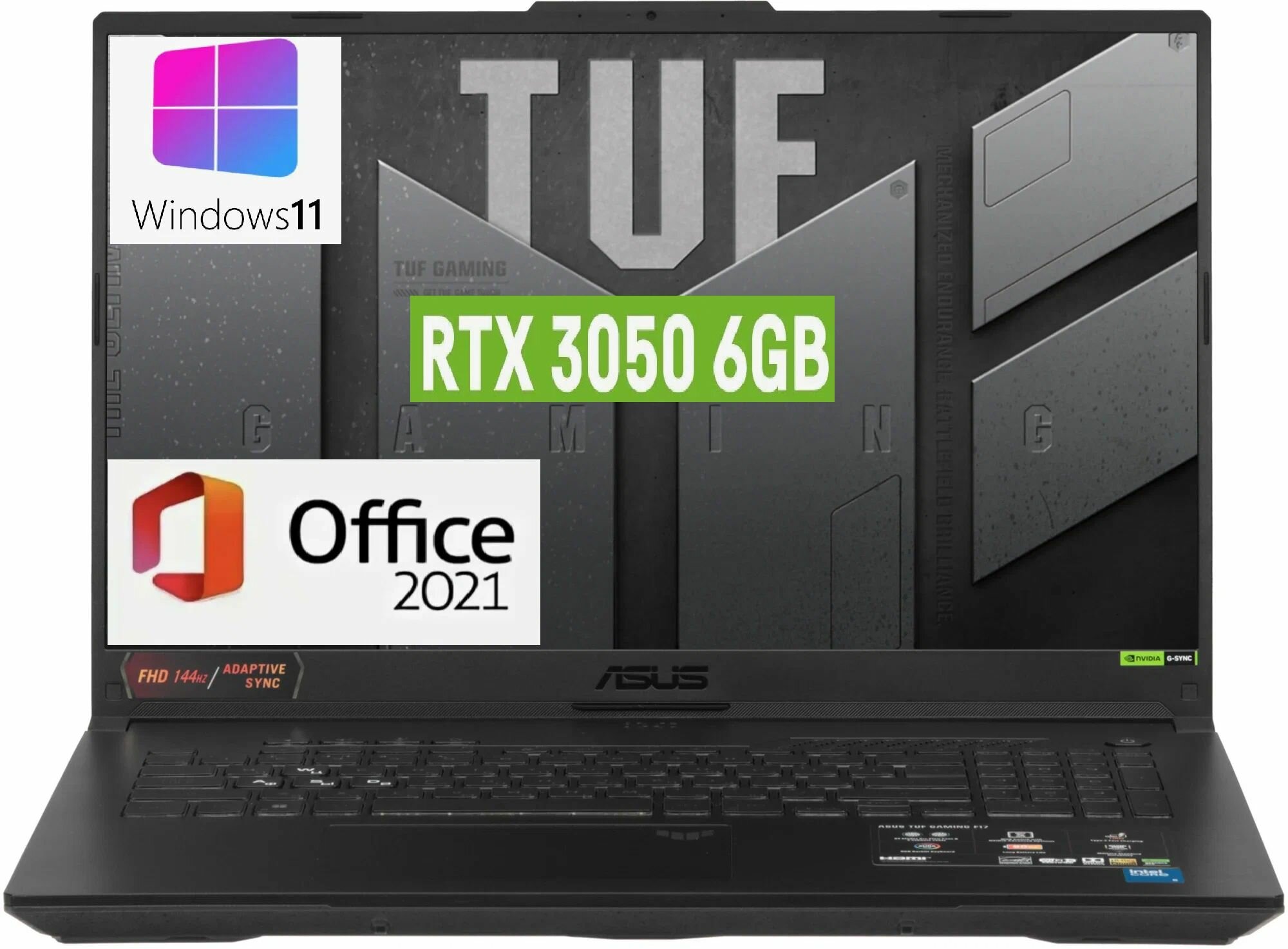 ASUS Игровой ноутбук Asus TUF 17.3" IPS 144гц, i5 210H (до 4.8ггц),32Gb, SSD 1TB, RTX 3050-6Gb, Win11 PRO+Office, Рус. клав. Игровой ноутбук 17.3", Intel Core 5 210H, RAM 32 ГБ, SSD 1000 ГБ, NVIDIA GeForce RTX 3050 (6 Гб), Windows Pro, Русская раскладка