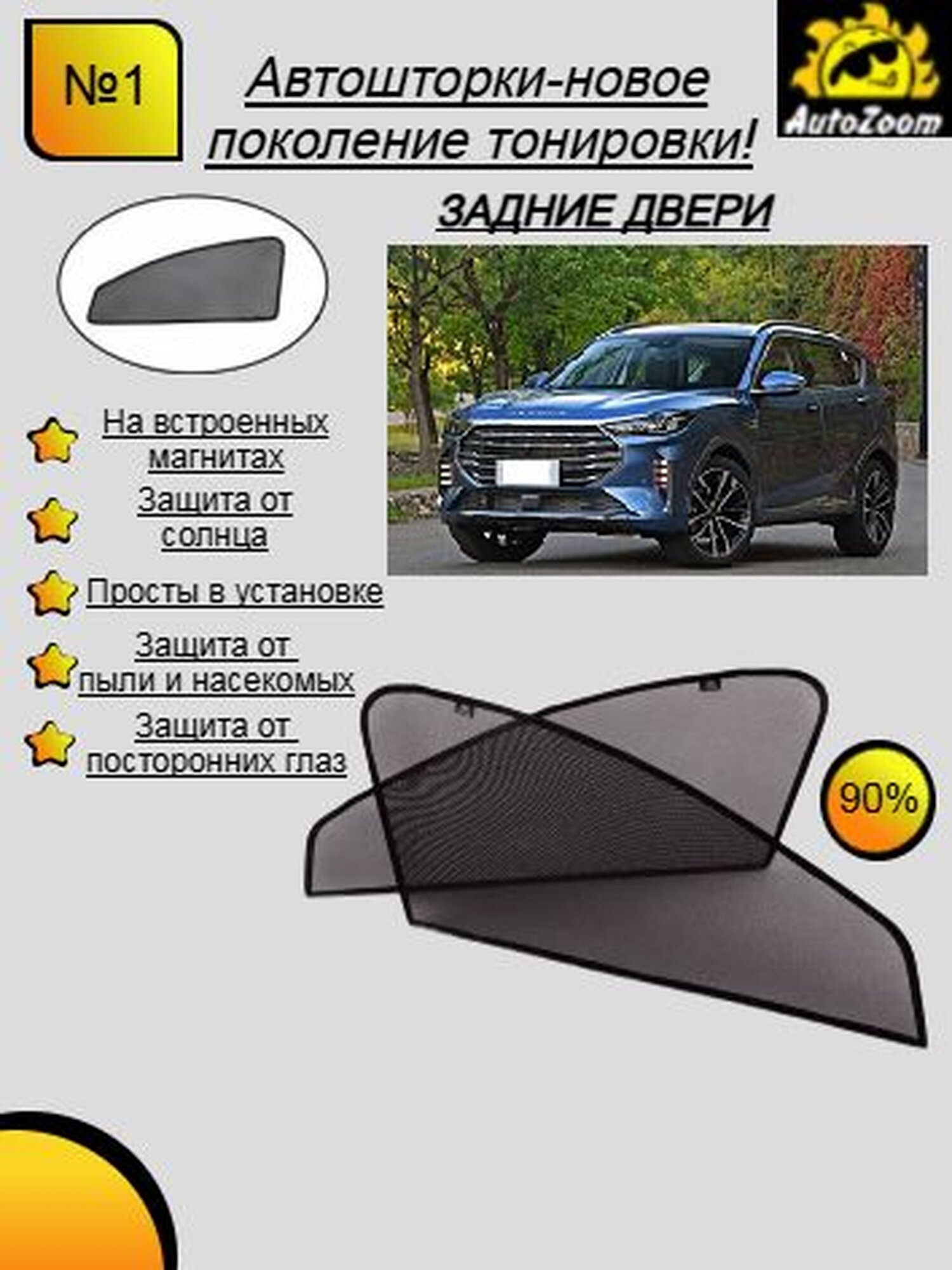 Каркасные автошторки на 1. Jetour X70 Plus (2023 - н. в.) джип 5 дв, задние двери на магнитах, AutoZoom