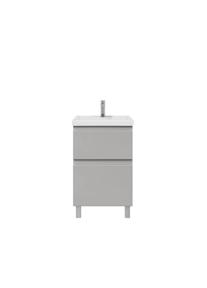 Тумба с раковиной SanStar Riana 50 напольная, 50 см, серая, из МДФ, с ящиками, раковина для ванной, фарфоровая, прямоугольная, встроенный слив-перелив