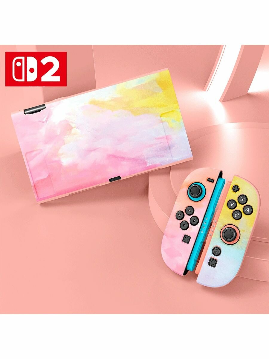 Чехол RL на Nintendo Switch 2, силиконовый, Град. Розовый/Желтый/Белый