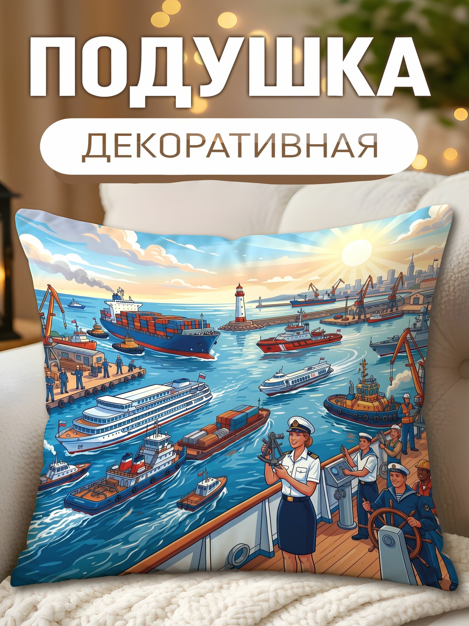 Подушка декоративная День работников морского и речного флота