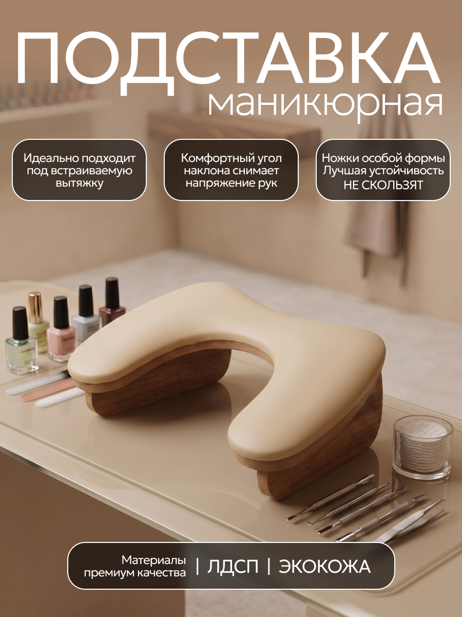 Подставка маникюрная KOVALEVSKI "Бабочка" из ЛДСП и мягкой экокожи