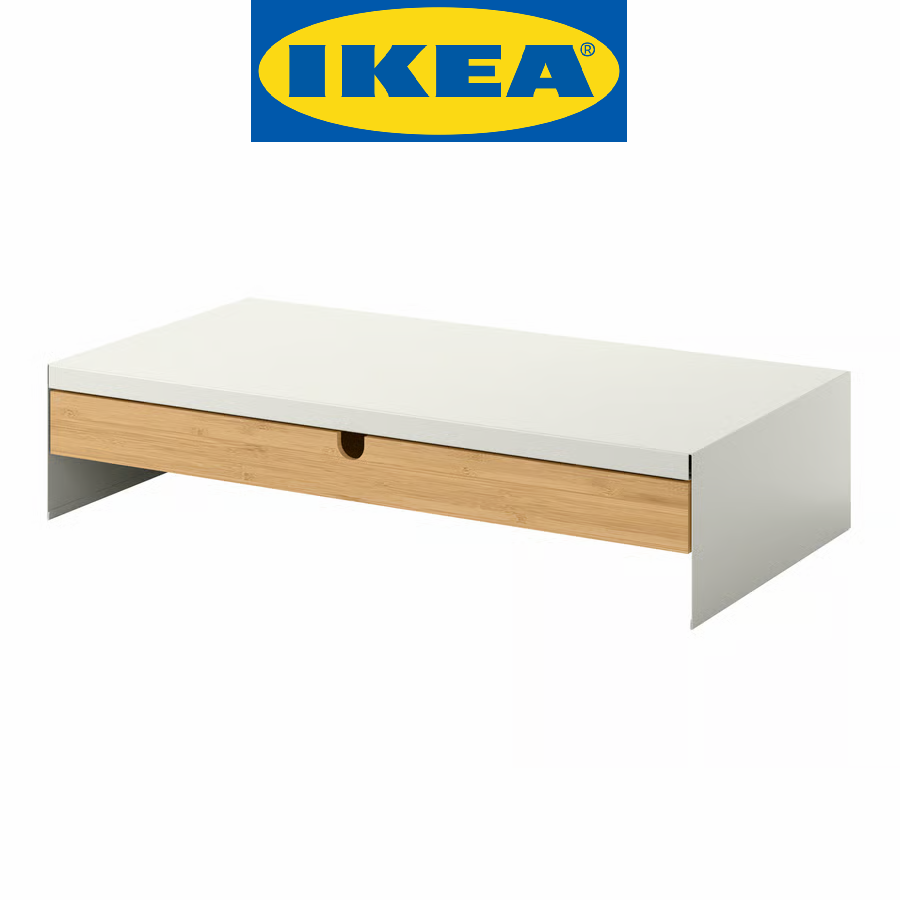 Подставка для монитора IKEA ELLOVEN икеа элловен, с выдвижным ящиком, 47х26х10 см, сталь/бамбук, белый