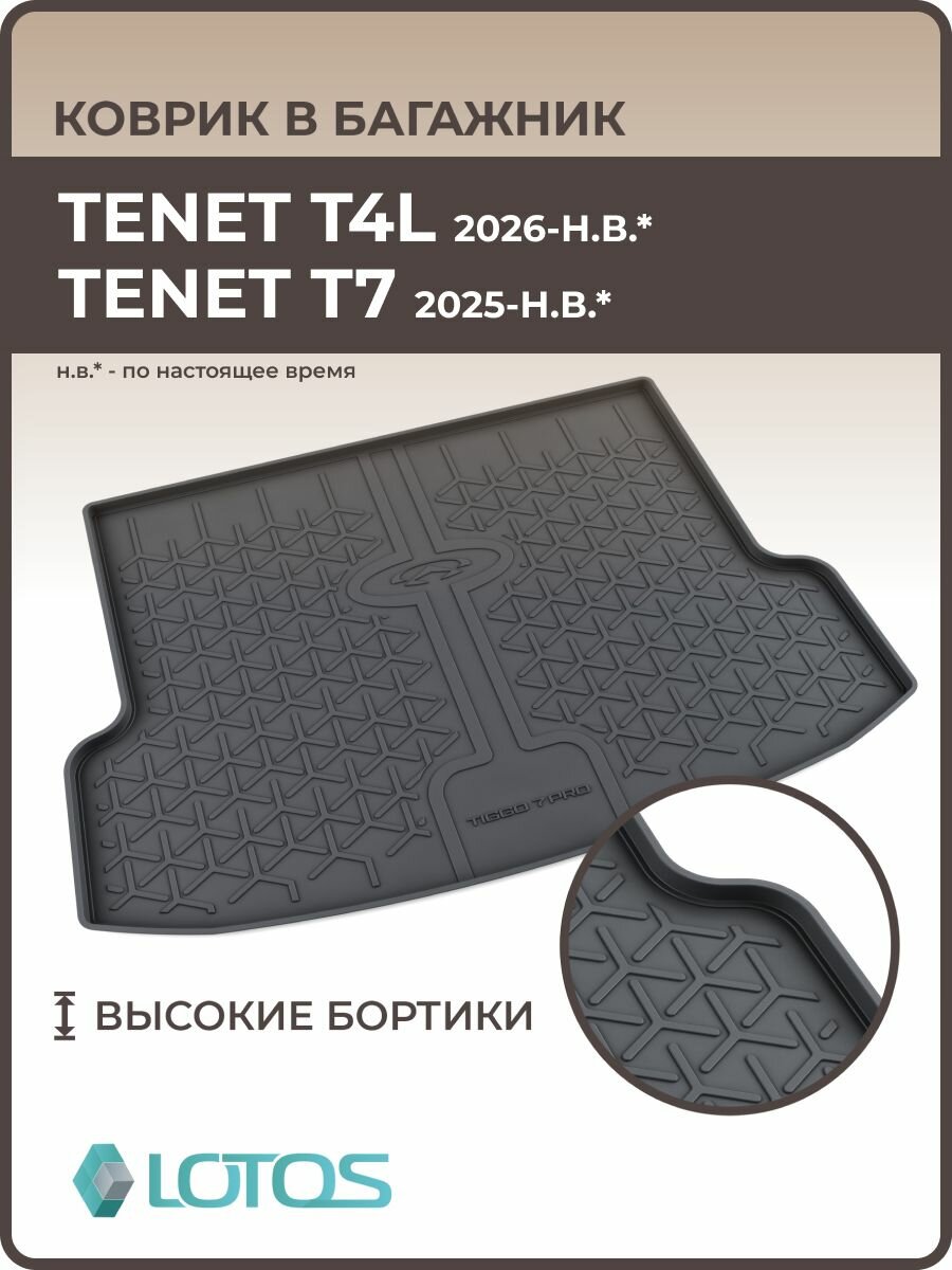 Ковер в багажник Chery Tiggo 7 Pro, 2021 - 2025, 7L, 2024 - 2025, Tenet T7 Prime 2025-н. в, T7 Active 4WD 2025-н. в, T4L 2025-н. в тенет танет т7