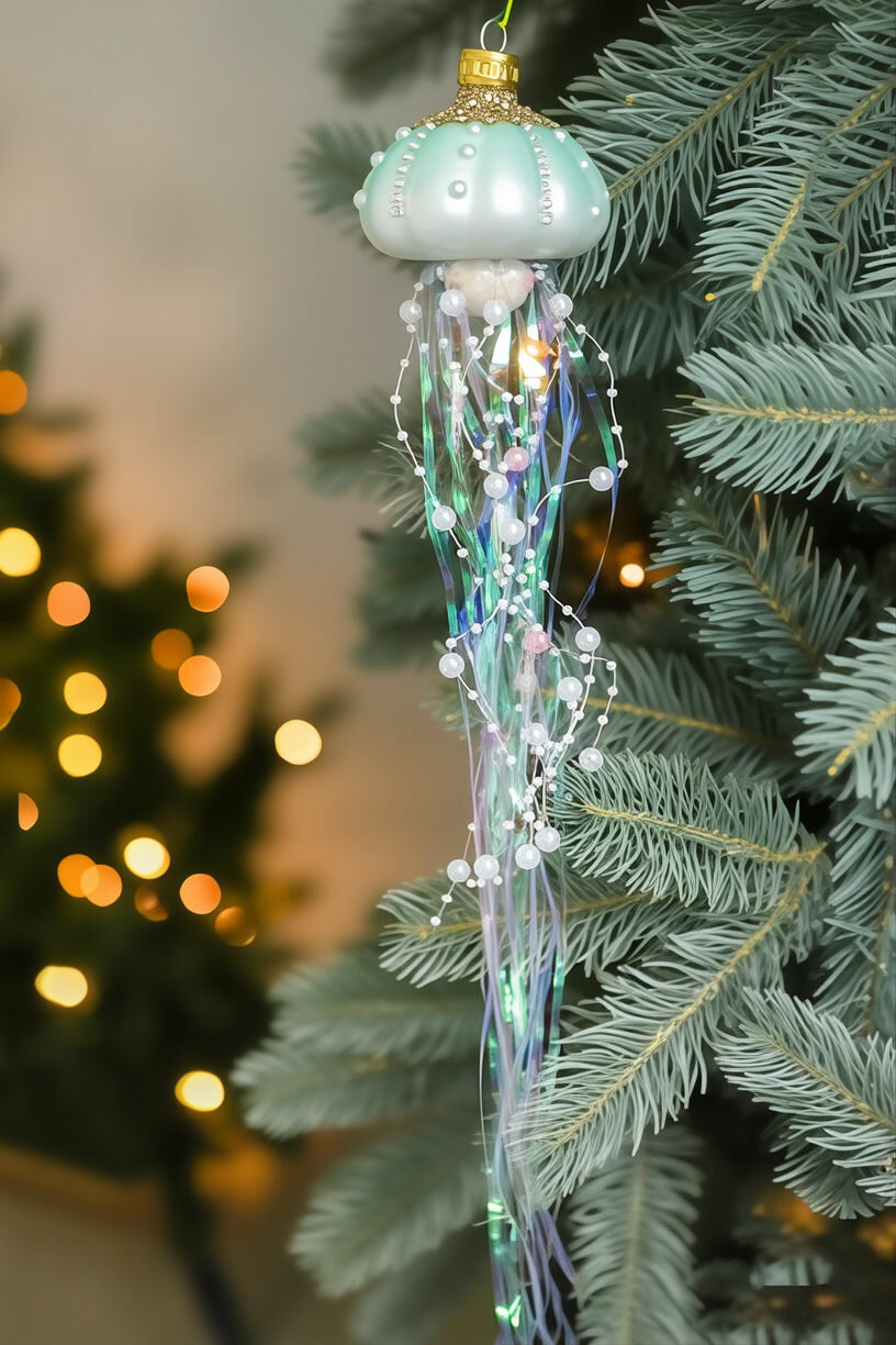 Ёлочная игрушка медуза - принцесса рифа, стекло, 35 см, Винтер Деко (Winter Deco) 4060428-wd