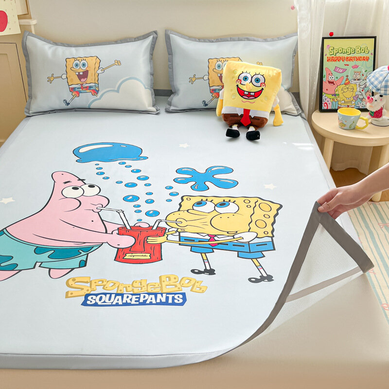 Летняя подстилка из льняной ткани с рисунком Спанч Боб Пузыри, 180x200 см с 2 наволочками
