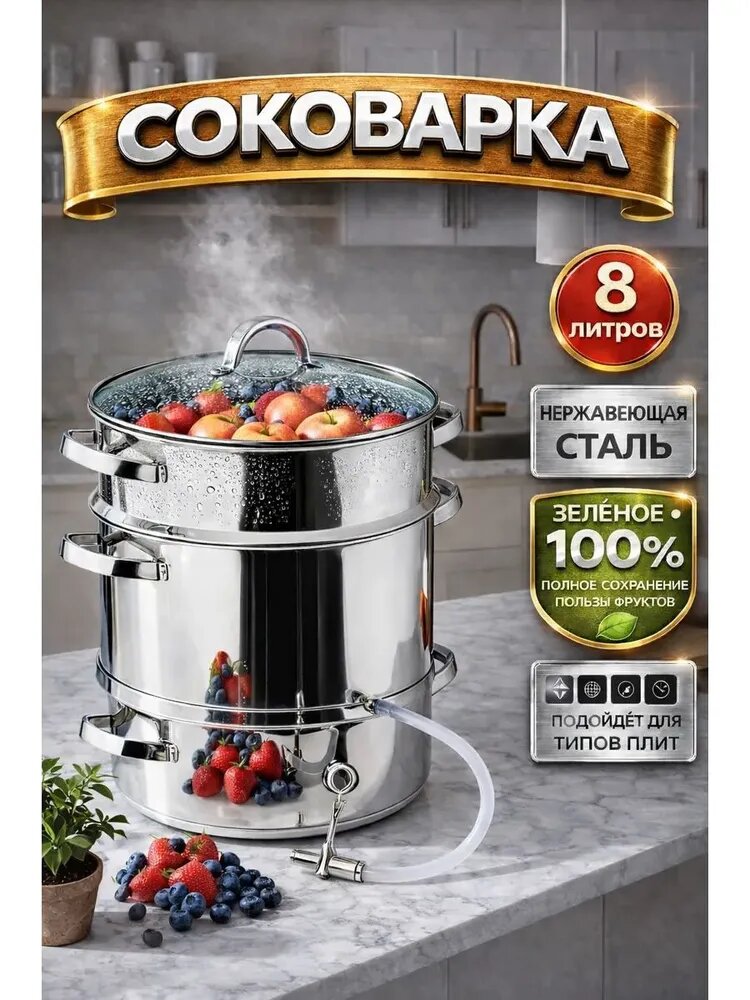 Соковарка, Нержавеющая сталь, 3 яруса, 8.01 л
