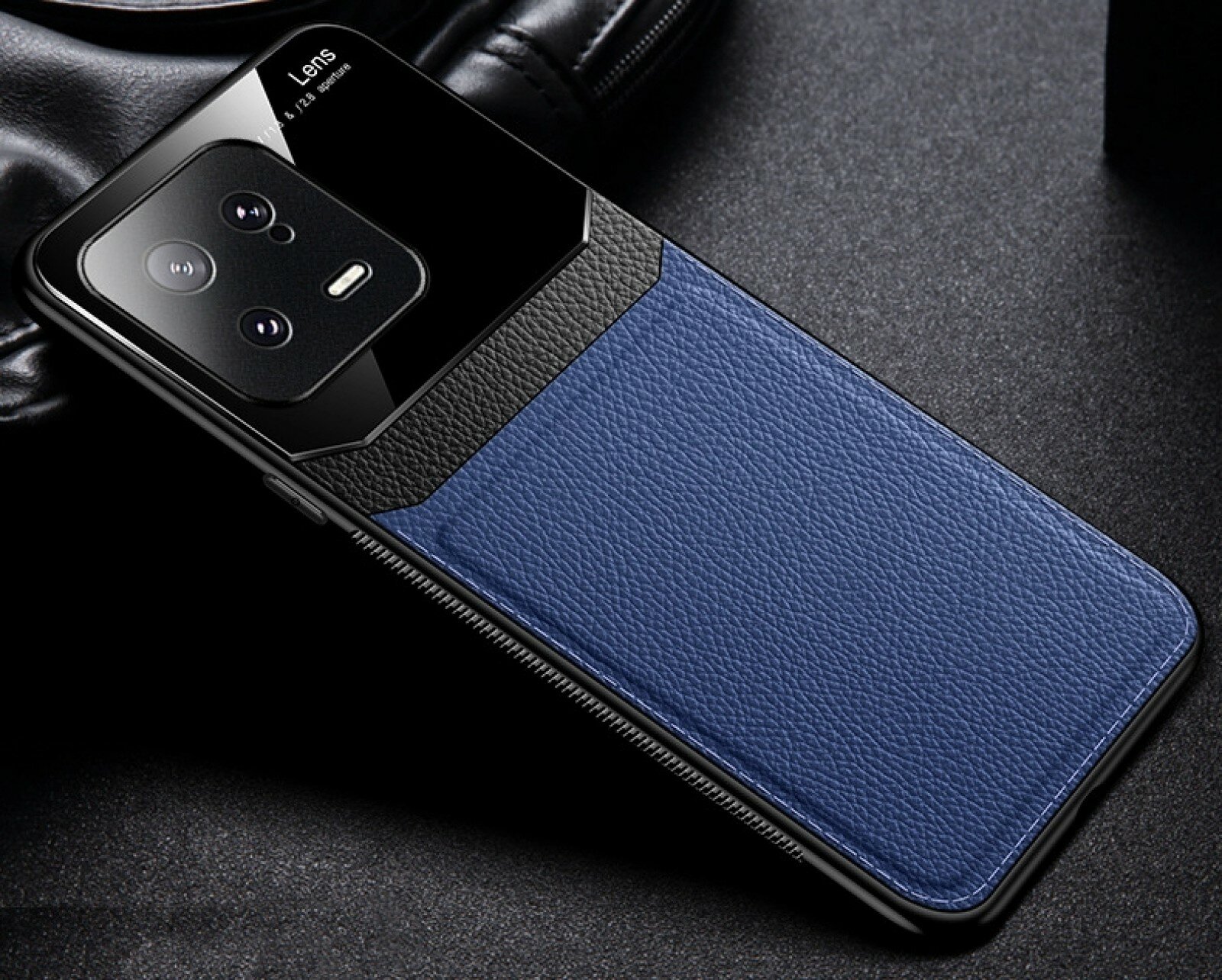 Чехол MyPads Generoso для Xiaomi 13 из силикона с эко-кожей и оргстеклом, синий