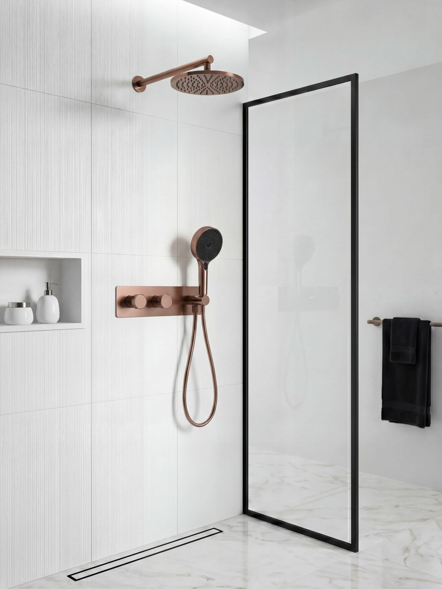 Душевая система с тропическим и ручным душем ALTROBAGNO, матовая медь