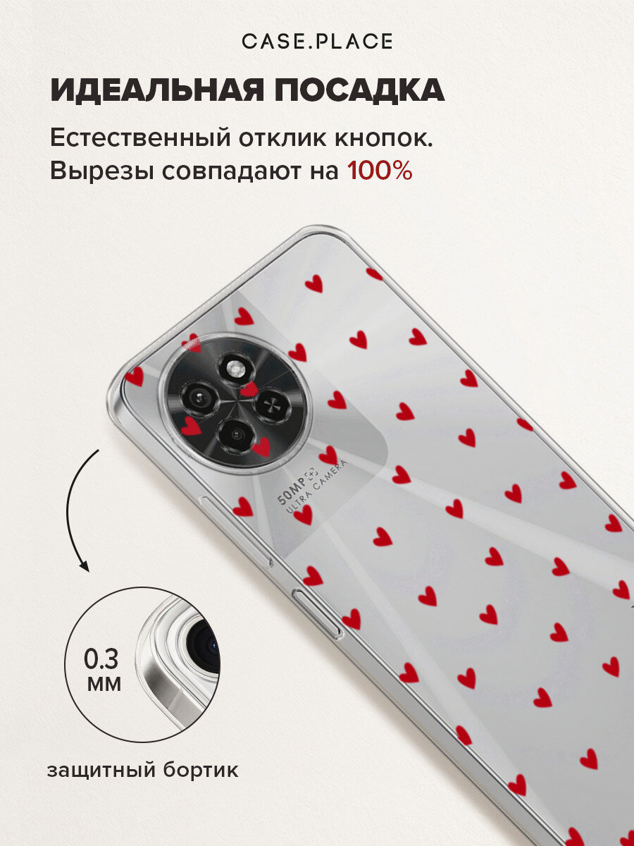 Чехол на Itel S23 / Ител S23 с принтом "Red hearts", прозрачный — фото 1
