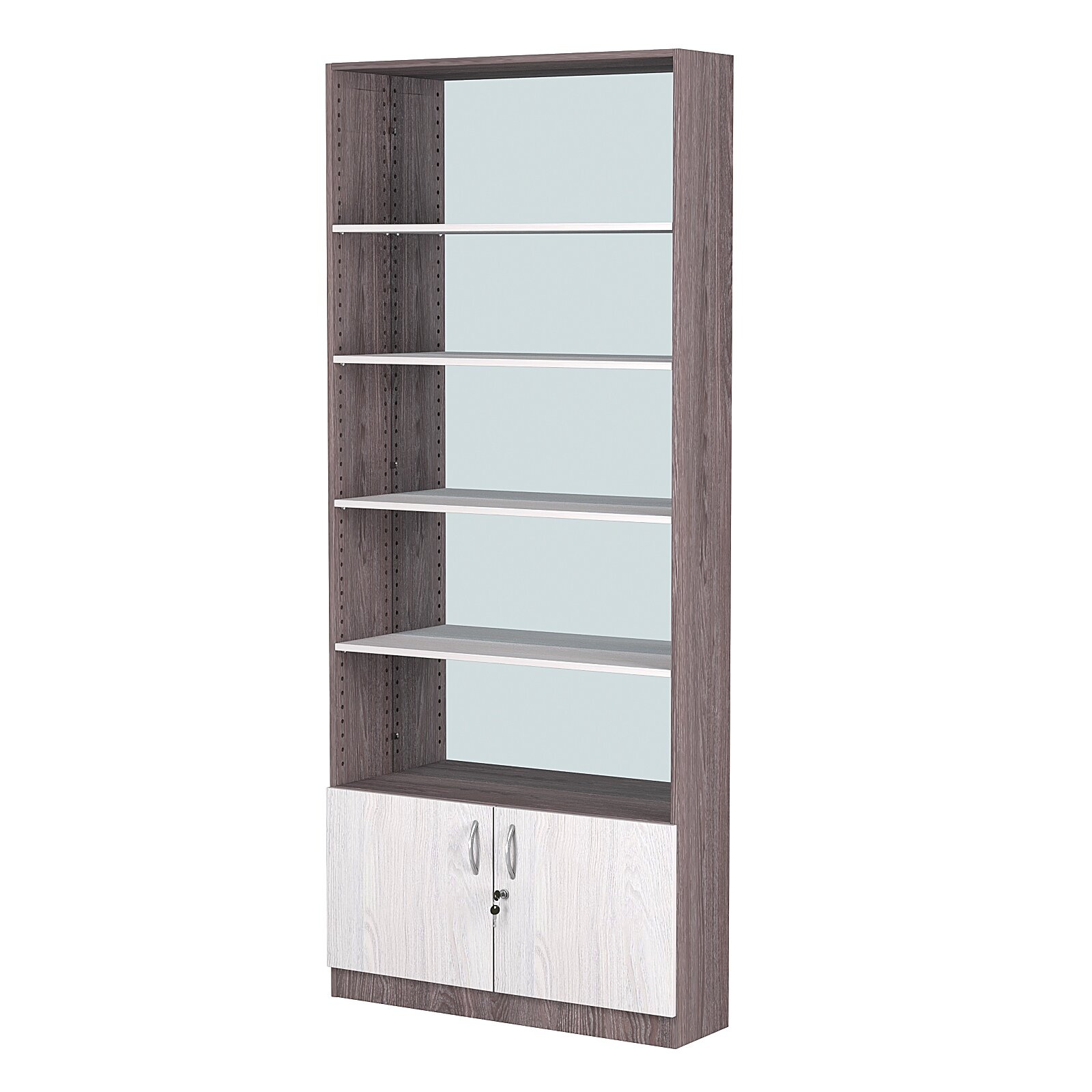 Стеллаж из ДСП с 4-мя полками 300x900 мм серии LEVEL-4 №12-2 (З/C - зеркало), Ясень Анкор темный + Ясень Анкор светлый