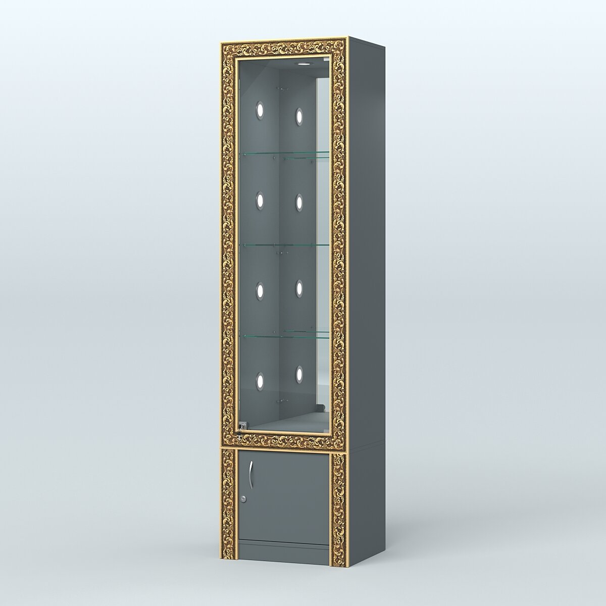 Витрина с декором и диодной подсветкой №ВБА-4С, Темно-Серый. Производство товара - компания ТОБ