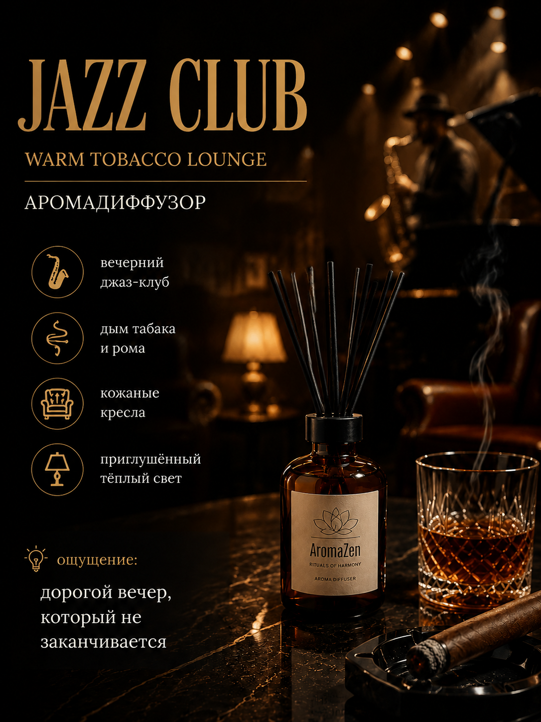 AromaZen Аромадиффузор Jazz Club / Диффузор для дома с палочками