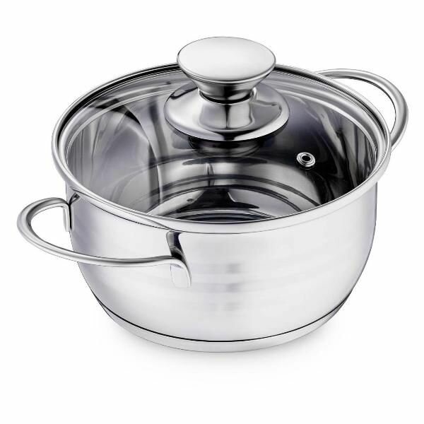 Кастрюля 14см/1л с крышкой REGENT inox Bimbo vitro