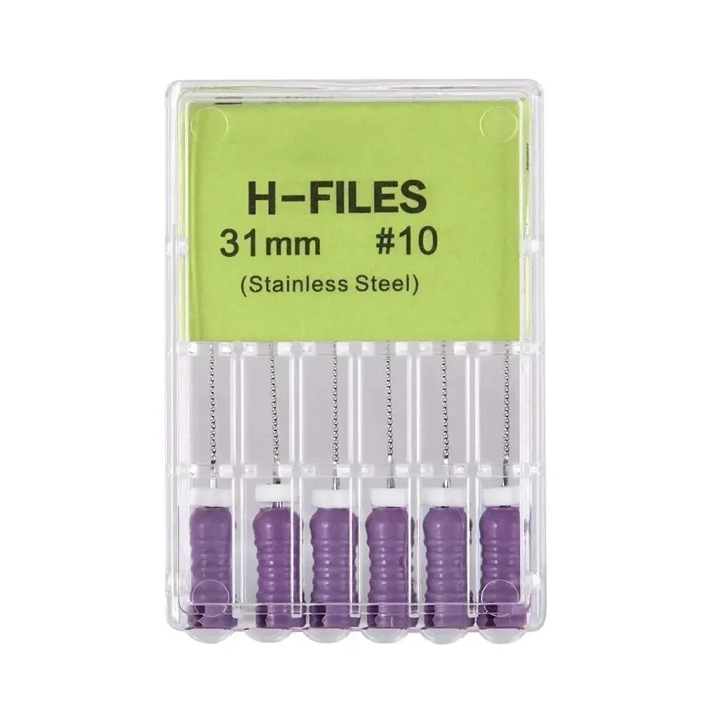 H-Files 31мм № 10, Ручные файлы стоматологические,6 шт