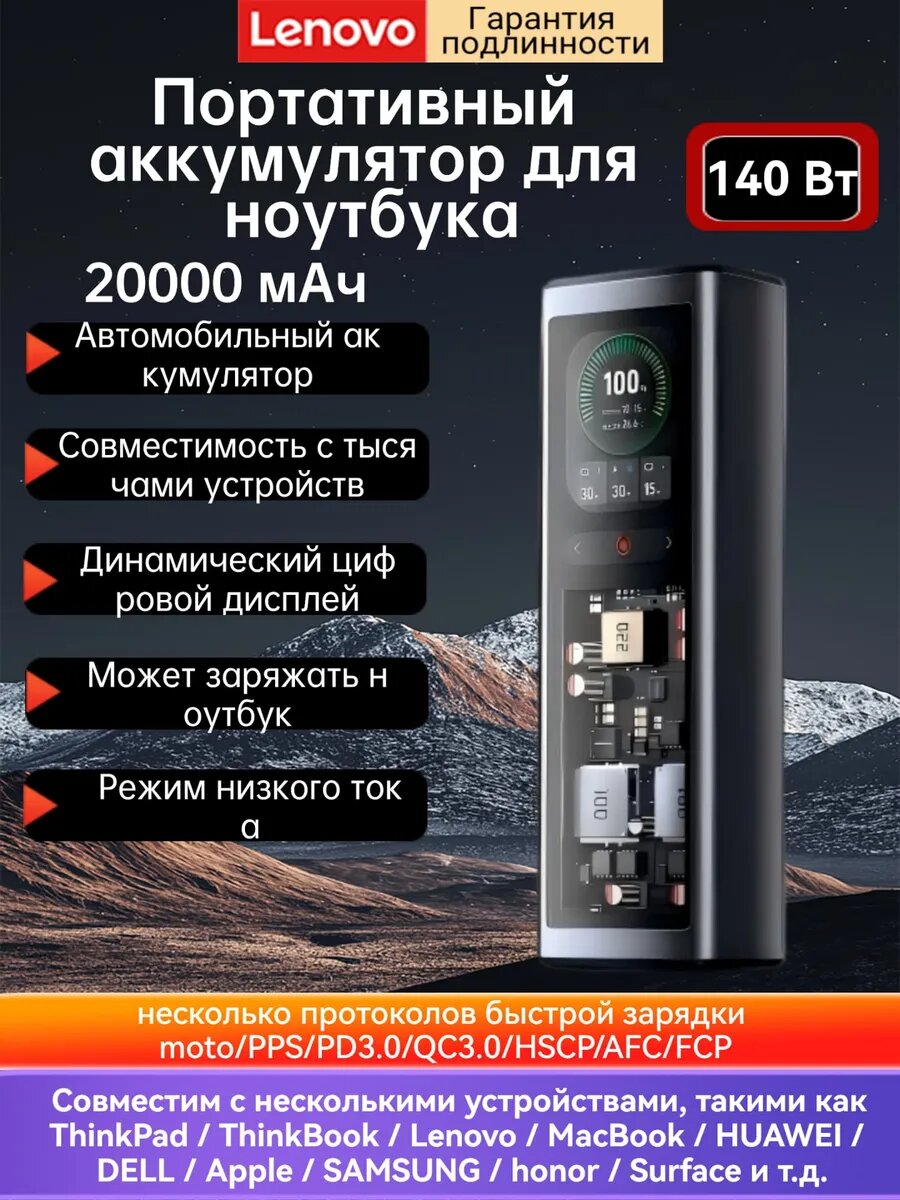 Повербанк 140 Вт 20000 мАч для iphone и телефона и ноутбук thinkplus 140W