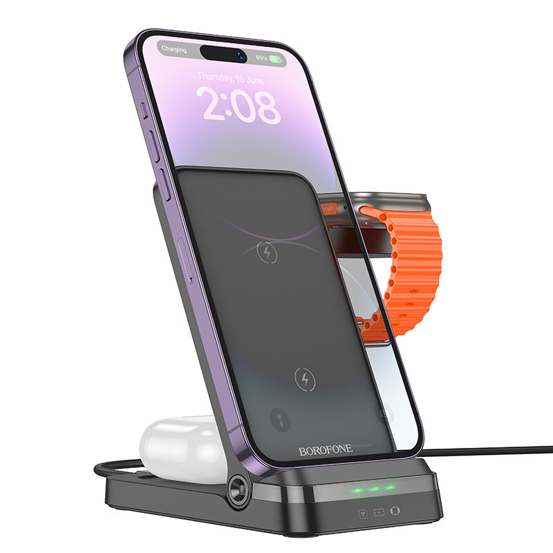 Беспроводная зарядка Borofone BQ33, 3в1 для iPhone, iWatch, Airpods, черный
