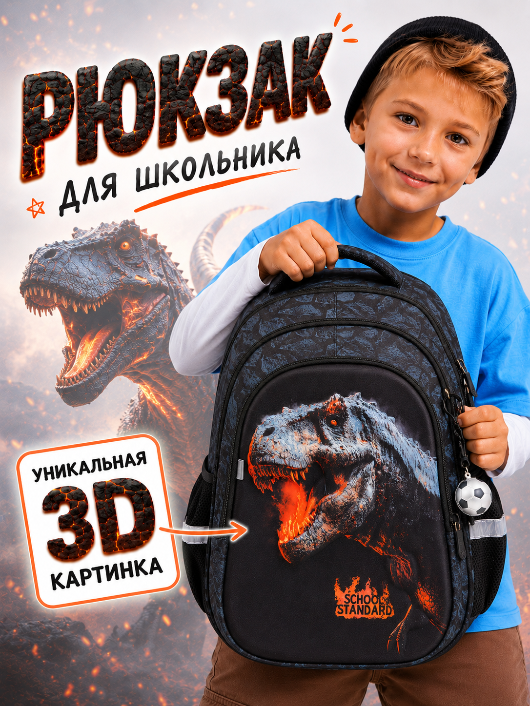 Рюкзак школьный для мальчика 17 л начальной школы + брелок School Standard(Скул Стандарт)