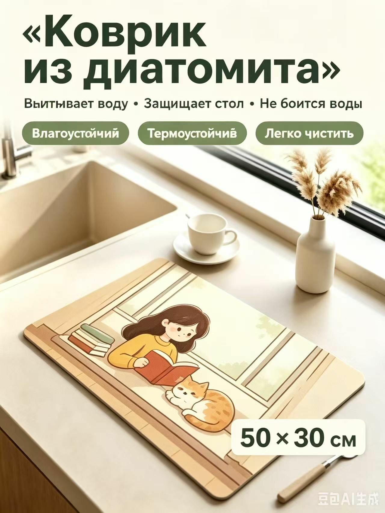 Мягкий настольный коврик из диатомовой земли, подходящий для кухни и стола, нескользящий дренаж50*30cm