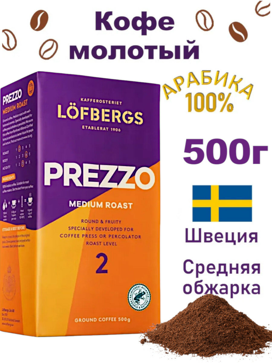 Кофе натуральный молотый LOFBERGS PREZZO, арабика 100%, 500г