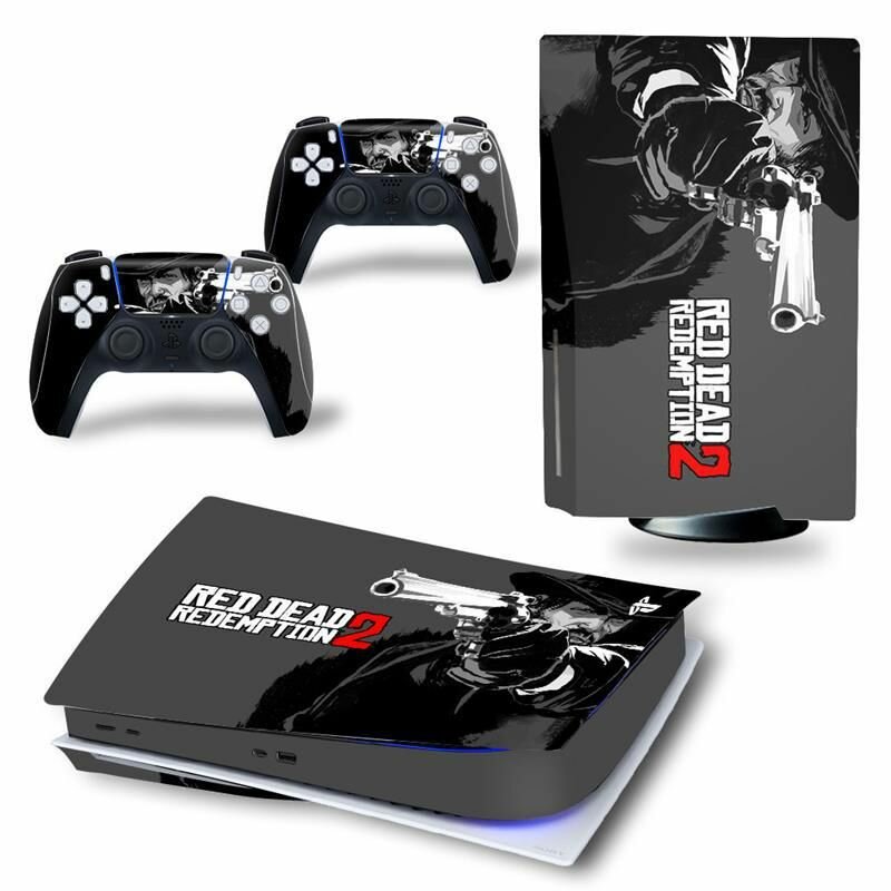 Наклейка виниловая защитная на игровую консоль Sony PlayStation 5 Slim Disc Edition, RDR2 , полный комплект с геймпадами