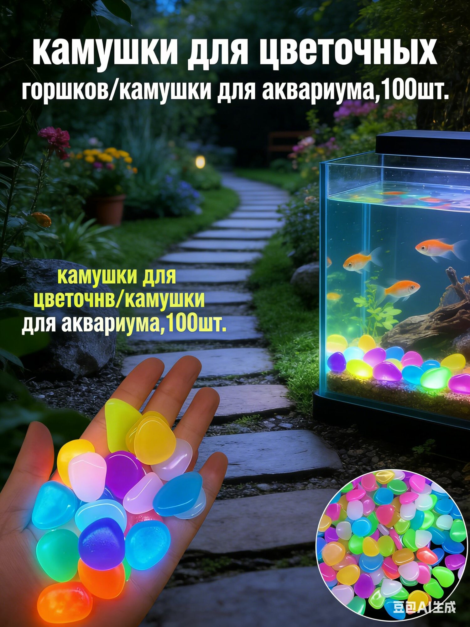 Камушки для цветочных горшков/камушки для аквариума,100шт.