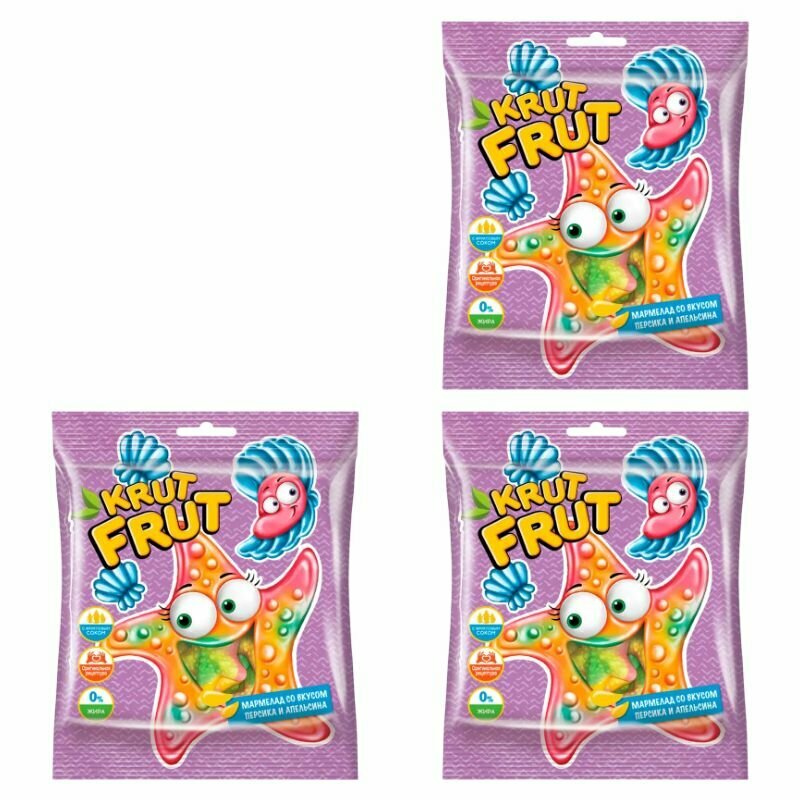 KrutFrut Мармелад жевательный, звездочки со вкусом персика и апельсина, 100 г, 3 штуки