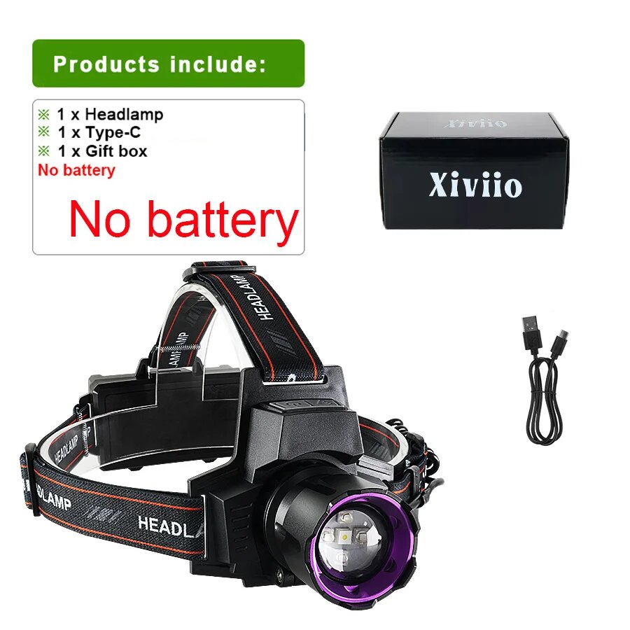 Супермощный перезаряжаемый налобный фонарь 60Вт 4 цвета no battery-BOX