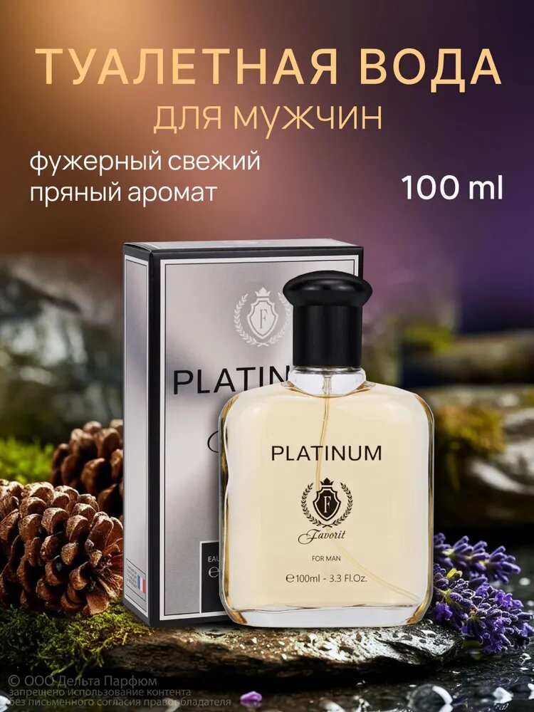 Туалетная вода мужская Favorit Platinum 100 мл. Древесный, цветочный, мускусный аромат