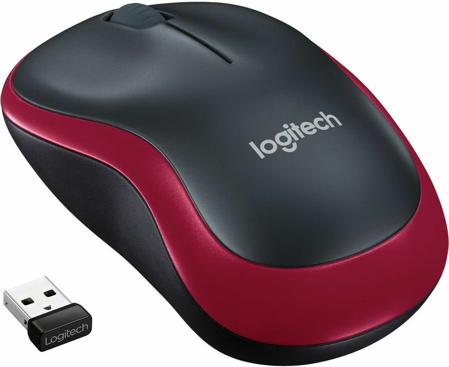 Мышь Logitech M185 черный/красный оптическая