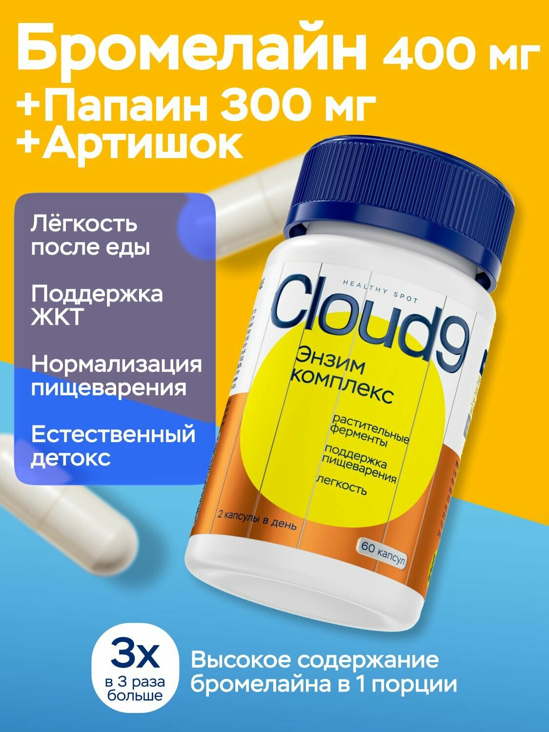 Ферменты для пищеварения, бромелайн папаин энзимы для пищеварения