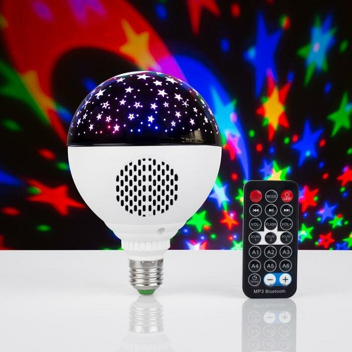 Лампа 'Праздничная', d 11 см, 220V, Bluetooth, цоколь Е27, USB, Micro USB, RGB