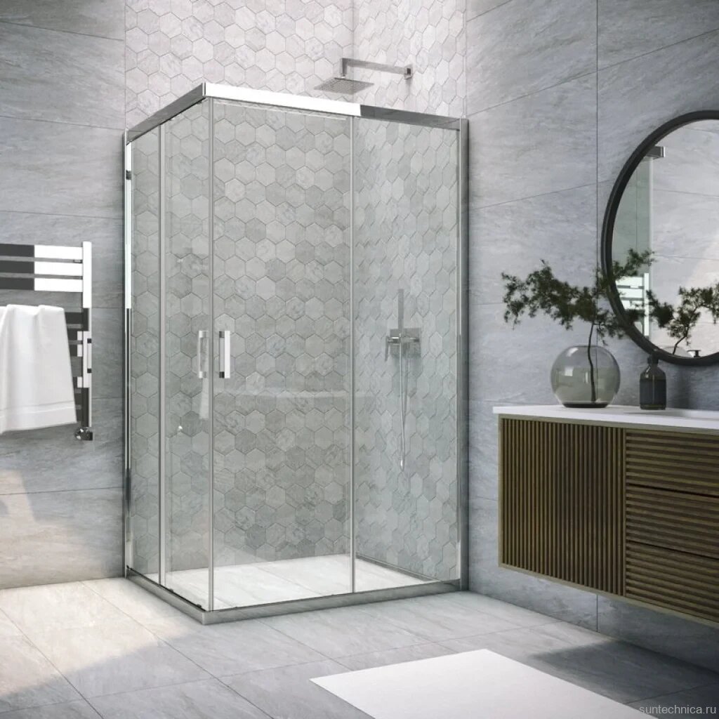 Душевой уголок Vegas Glass ZA-F Tur Novo h1900 100*90 08 01 профиль глянцевый хром, стекло прозрачное