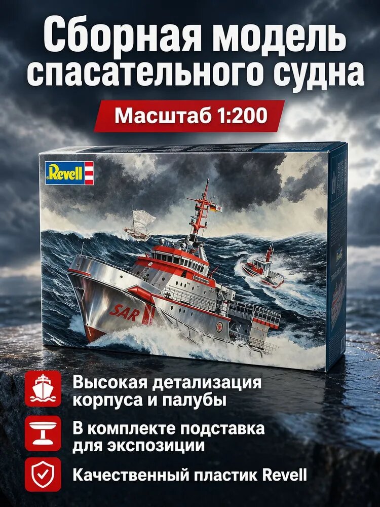 Качественный сборный немецкий спасательный корабль Revell 05812, выполненный в масштабе 1/200