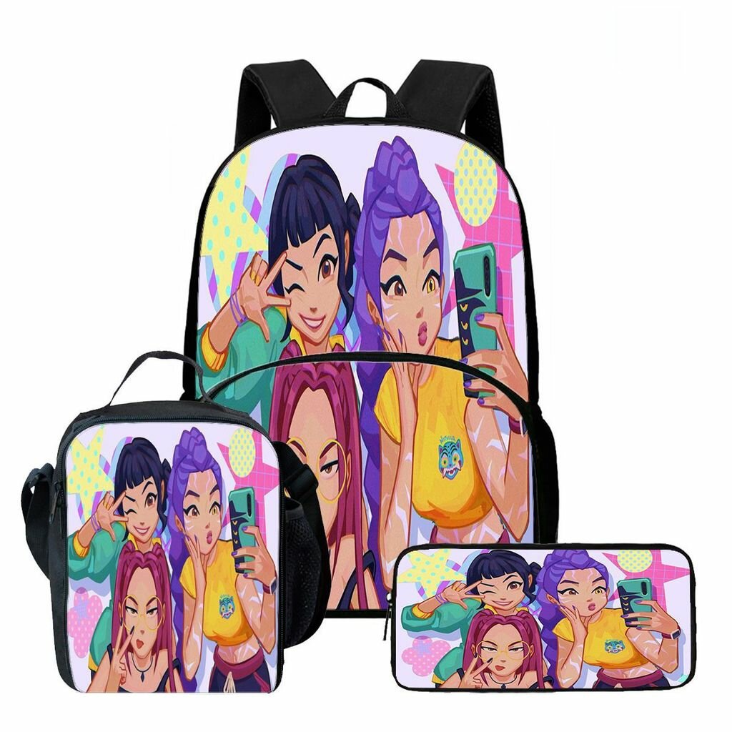 Kpop demon hunters cartoon kids backpack set with multiple compartments and lunch bag for students style 20