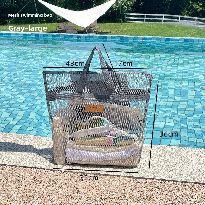 Mesh beach tote large capacity for men women with foldable design and inner compartments, gray l