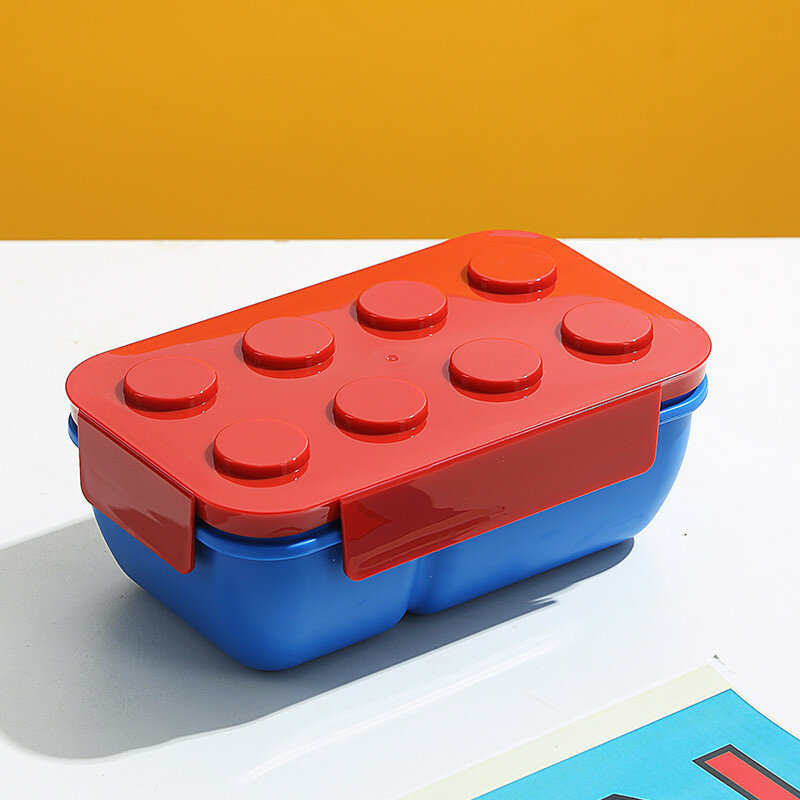 Playful pattern food container with microwave safe plastic and dual compartments for kids red 1050ml