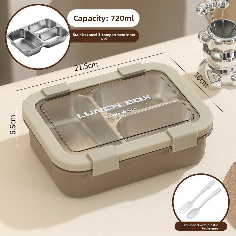 Lunch storage box sturdy multi grid nonodor dividers portable food container for school office use brand unknown 720ml brown