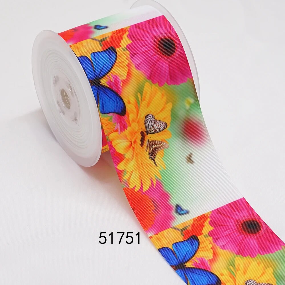 Ленты топ ribbon полушелковые распечатанные цветочный мотив Белый, 51751, 25 mm grosgrain