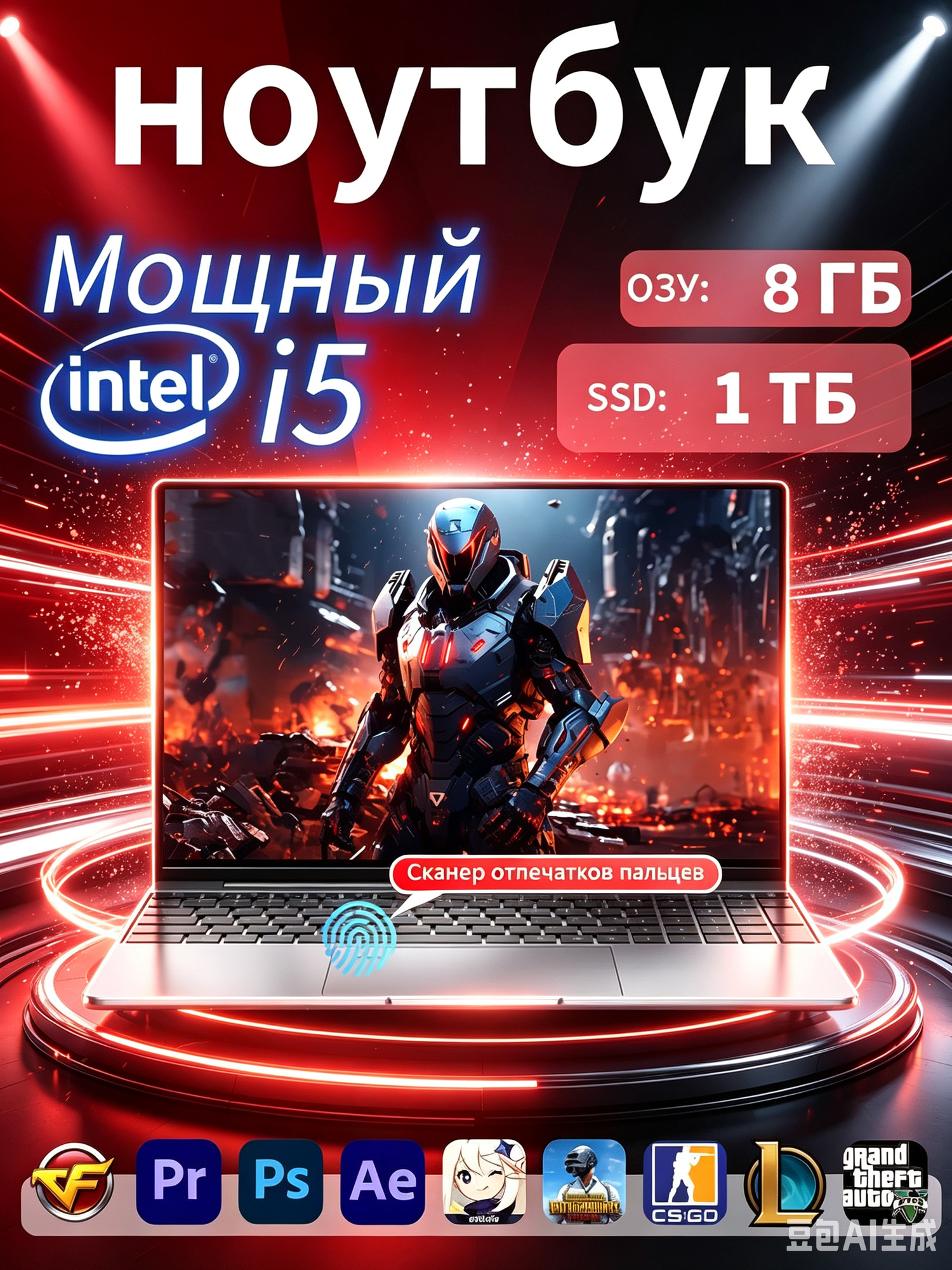 Ноутбук FANG, IPS 1920x1080, Intel core i5, 8ГБ, SSD 1ТБ, Windows 10