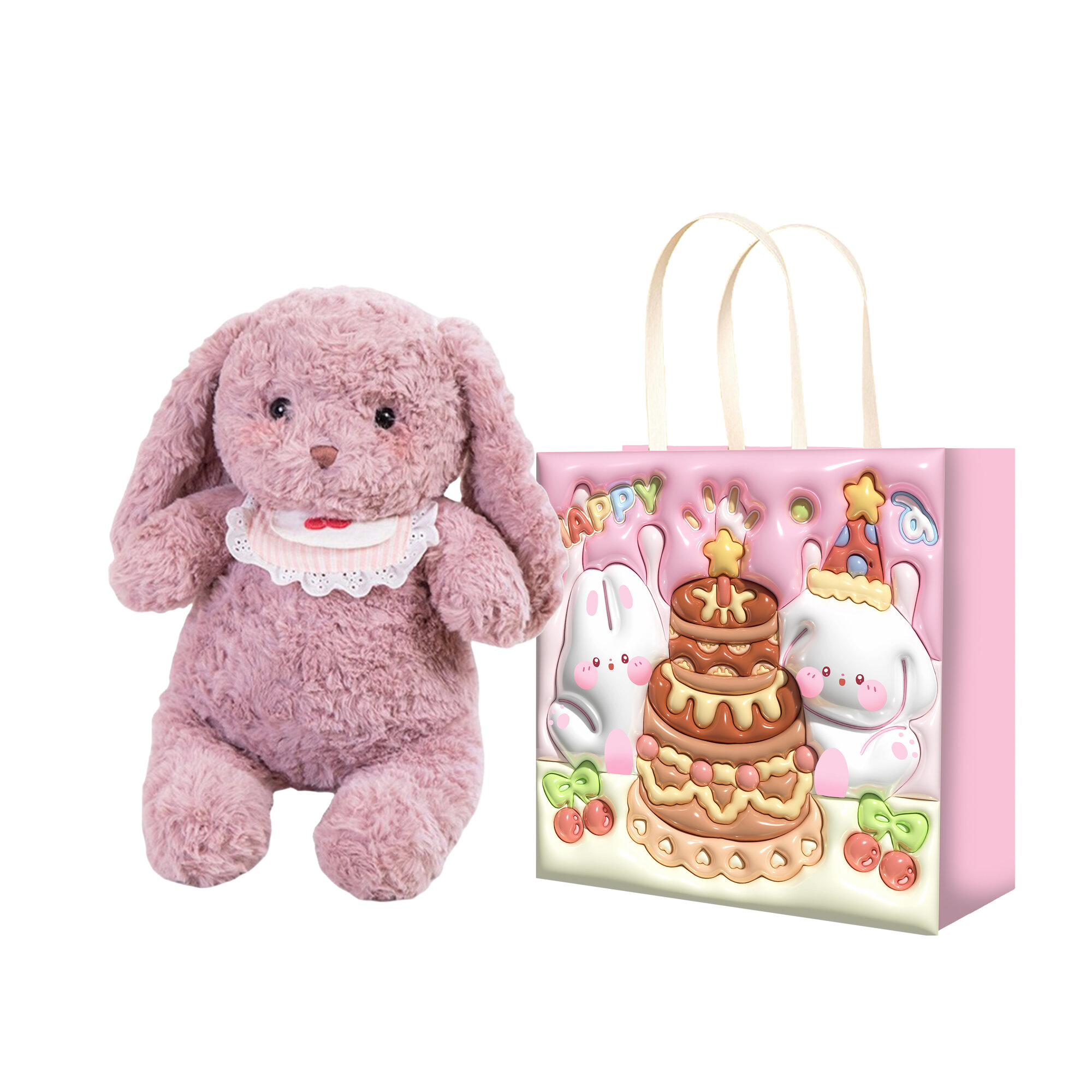 Плюшевая кукла унисекс BEAR FORT, Bib Bunny+Pink Birthday Shopping Bag