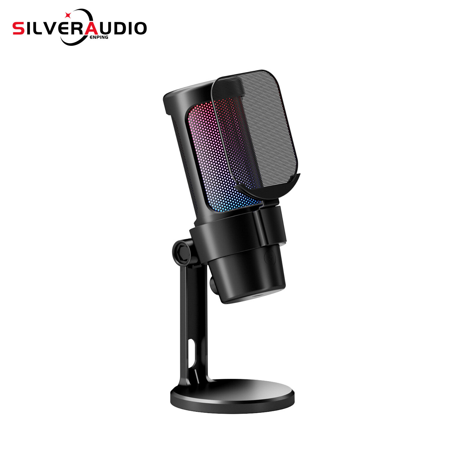 USB конденсаторный игровой микрофон M8 черный с RGB-подсветкой для ПК, стриминга, караоке и профессионального