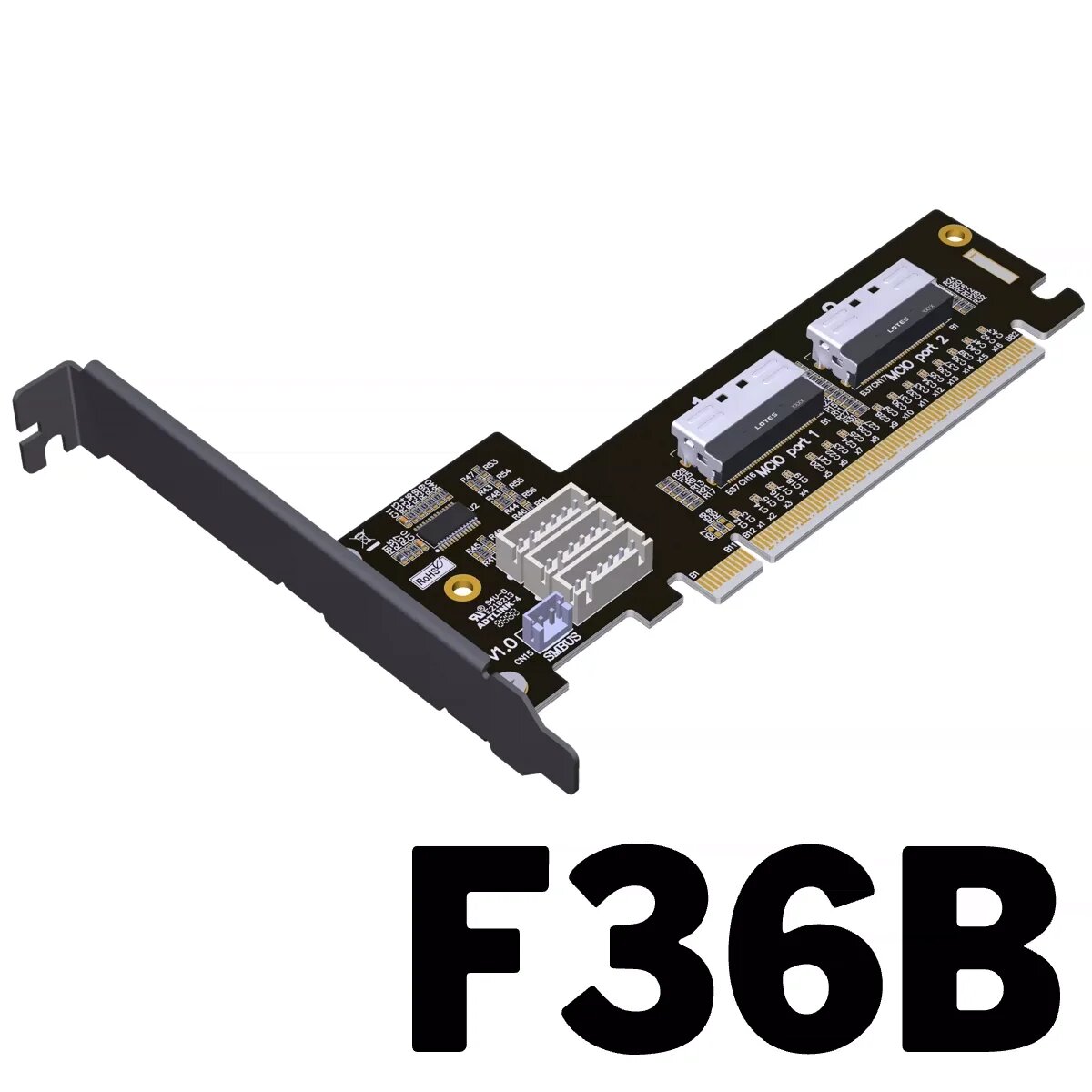 ADT-Link PCIe 4.0 x16 MCIO Разделенный кабель Card Only, F36B