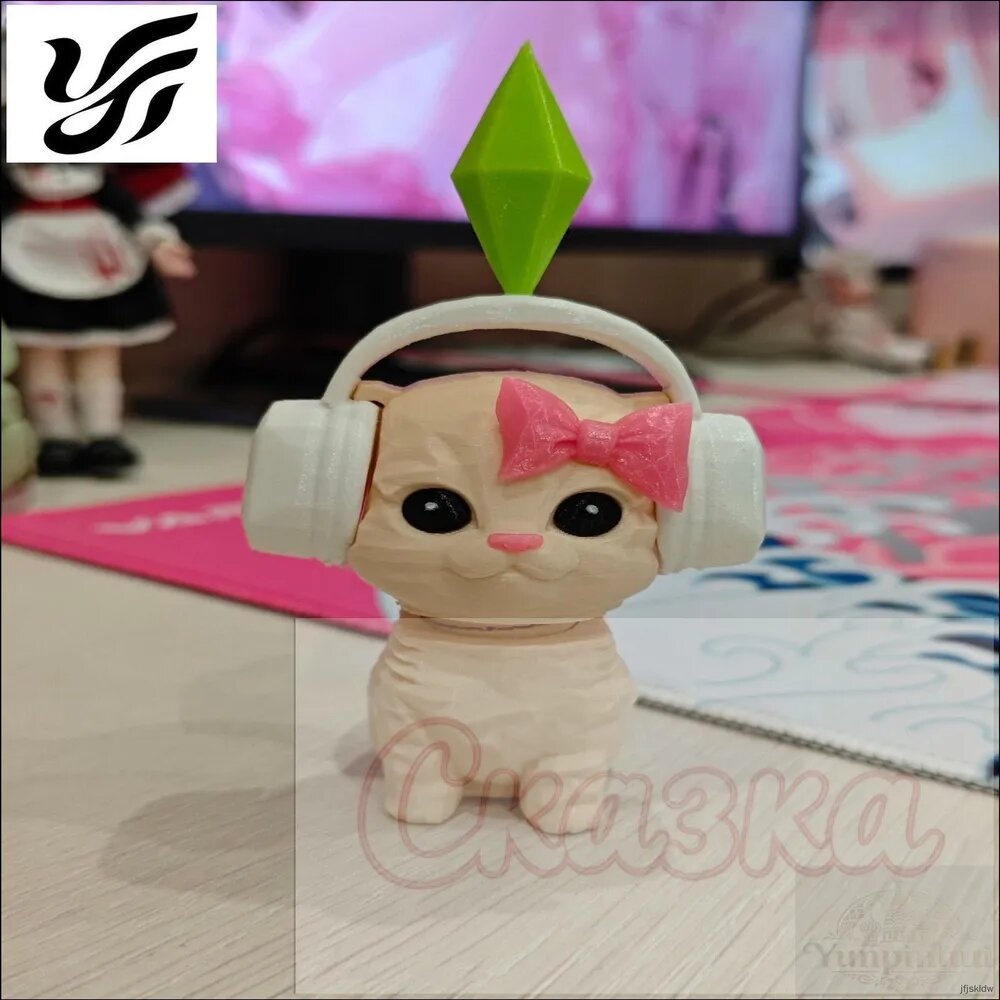 Мемный PETG котик с пружинными наушниками, эксклюзив