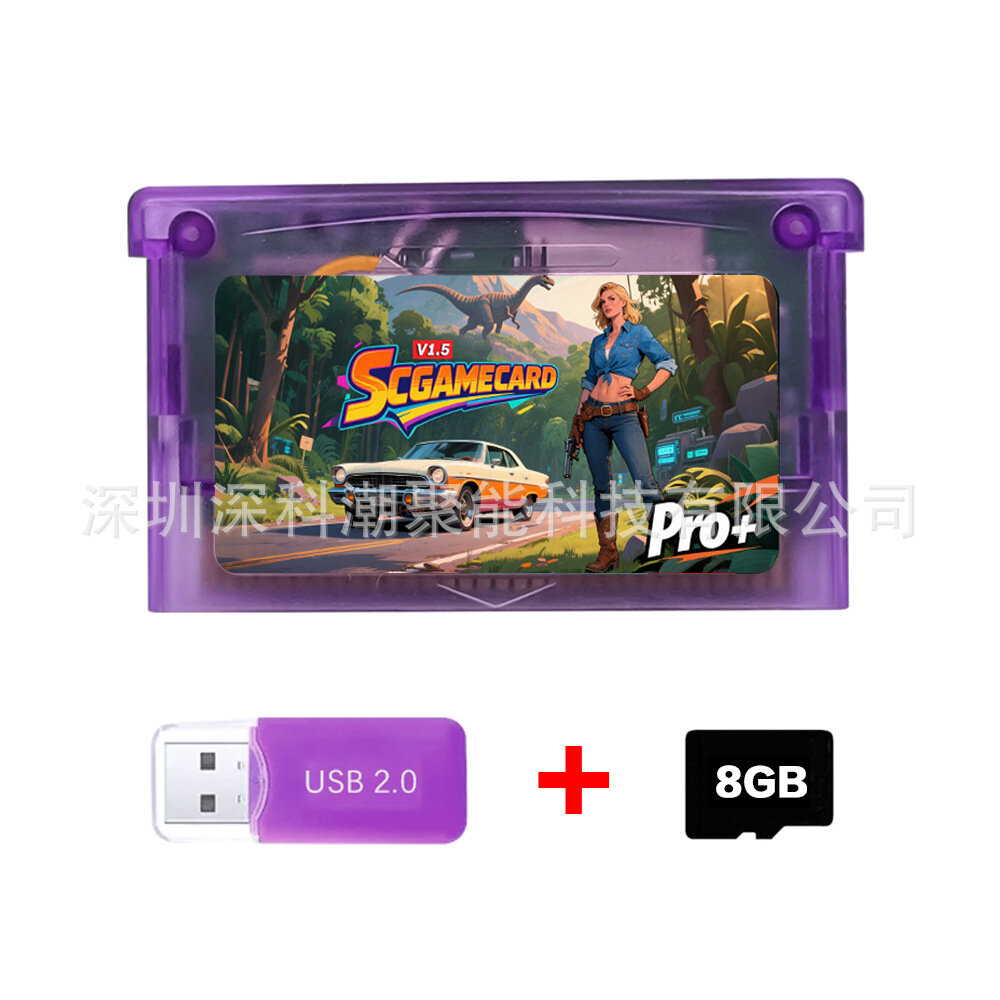 Совместимый адаптер SCFW V1.5 8GB для GBA/GBC/NES с поддержкой 1000+ игр и картридером, фиолетовый цвет