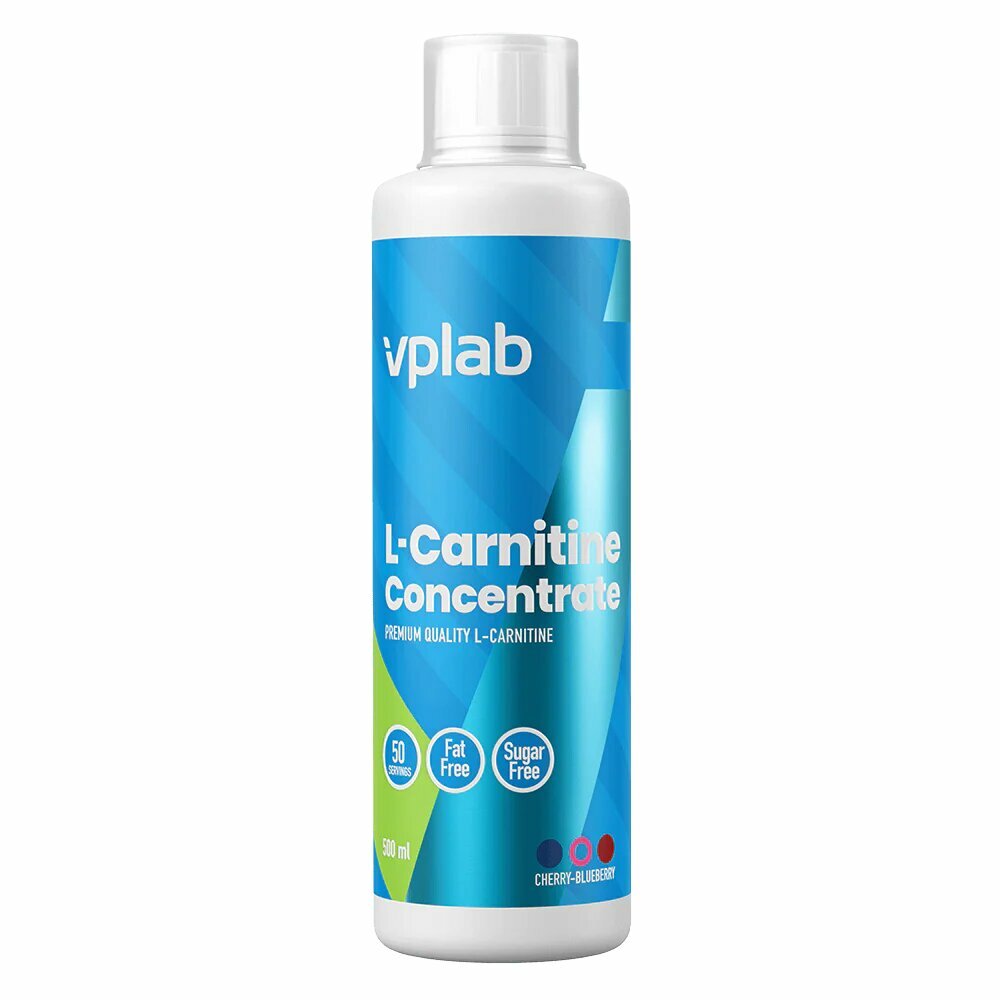 VPLAB L-Carnitine Concentrate, L карнитин питьевой концентрат для похудения, мозга, сердца, обмена веществ, 500 мл вишня