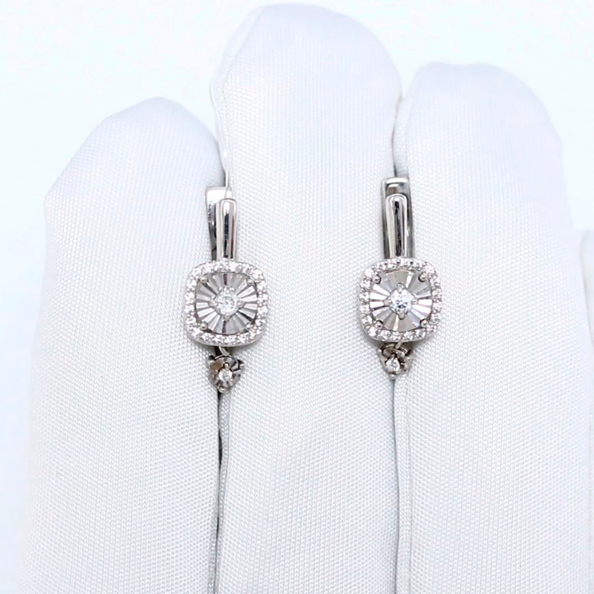 Серьги, серебро, 925 проба, родирование, фианит