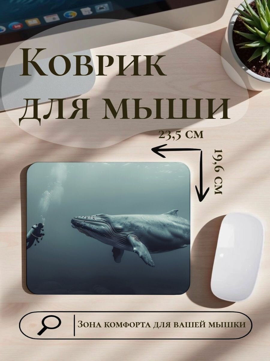 Коврик для мыши синий кит и дайвер