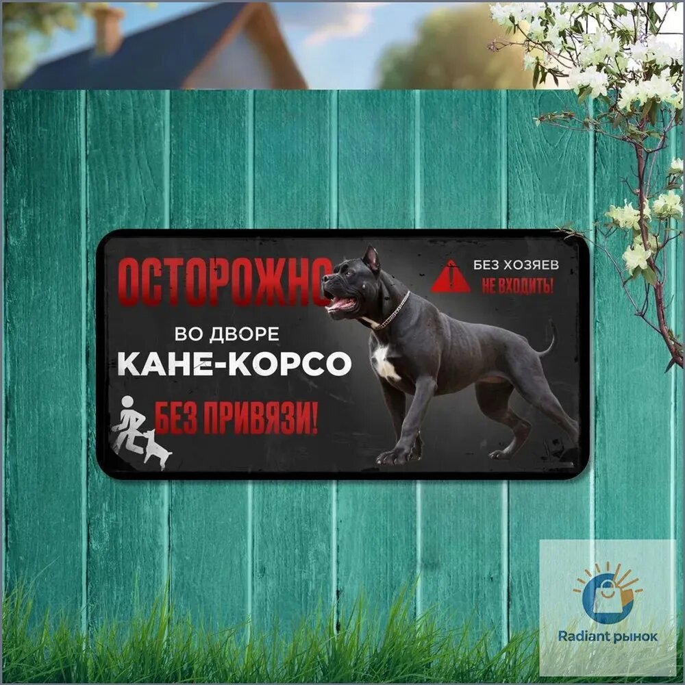 Табличка "Осторожно во дворе злая собака Кане-Корсо", 30х20 см.